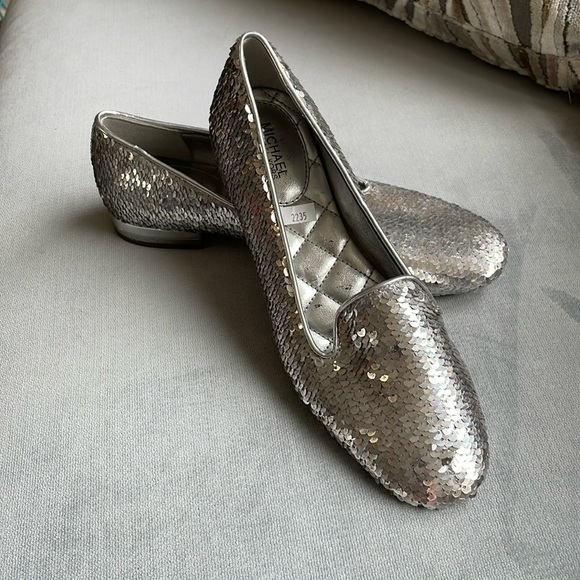 MICHAEL Michael Kors | Shoes | New Michael Kors Silver Sequin Flats 55m ...
